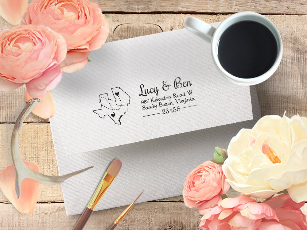 Wedding Invitation Stamp Two States Calligraphy Return - Etsy