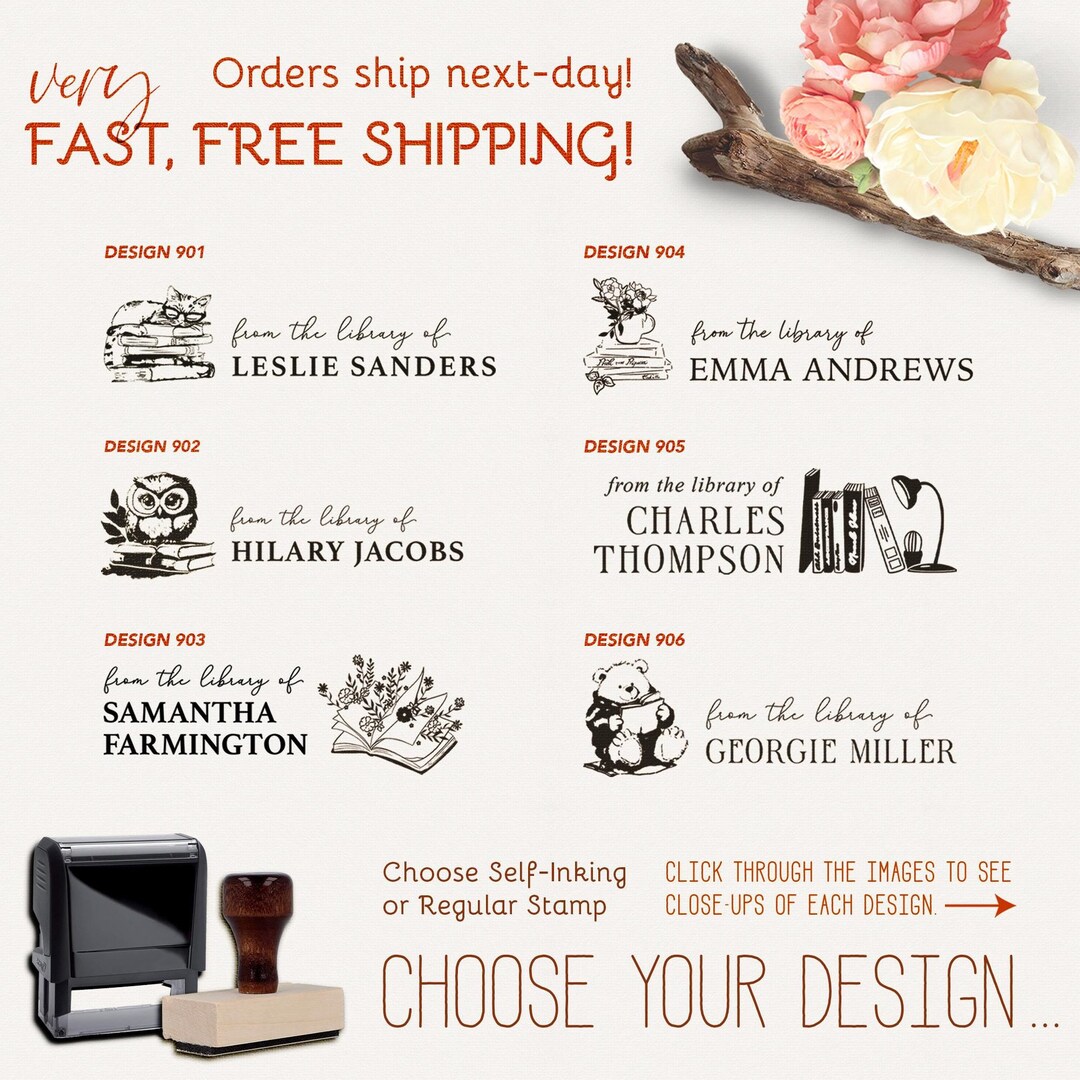 Library Stamp Self Inking Book Stamp Custom, Book Stamp, Custom Library ...