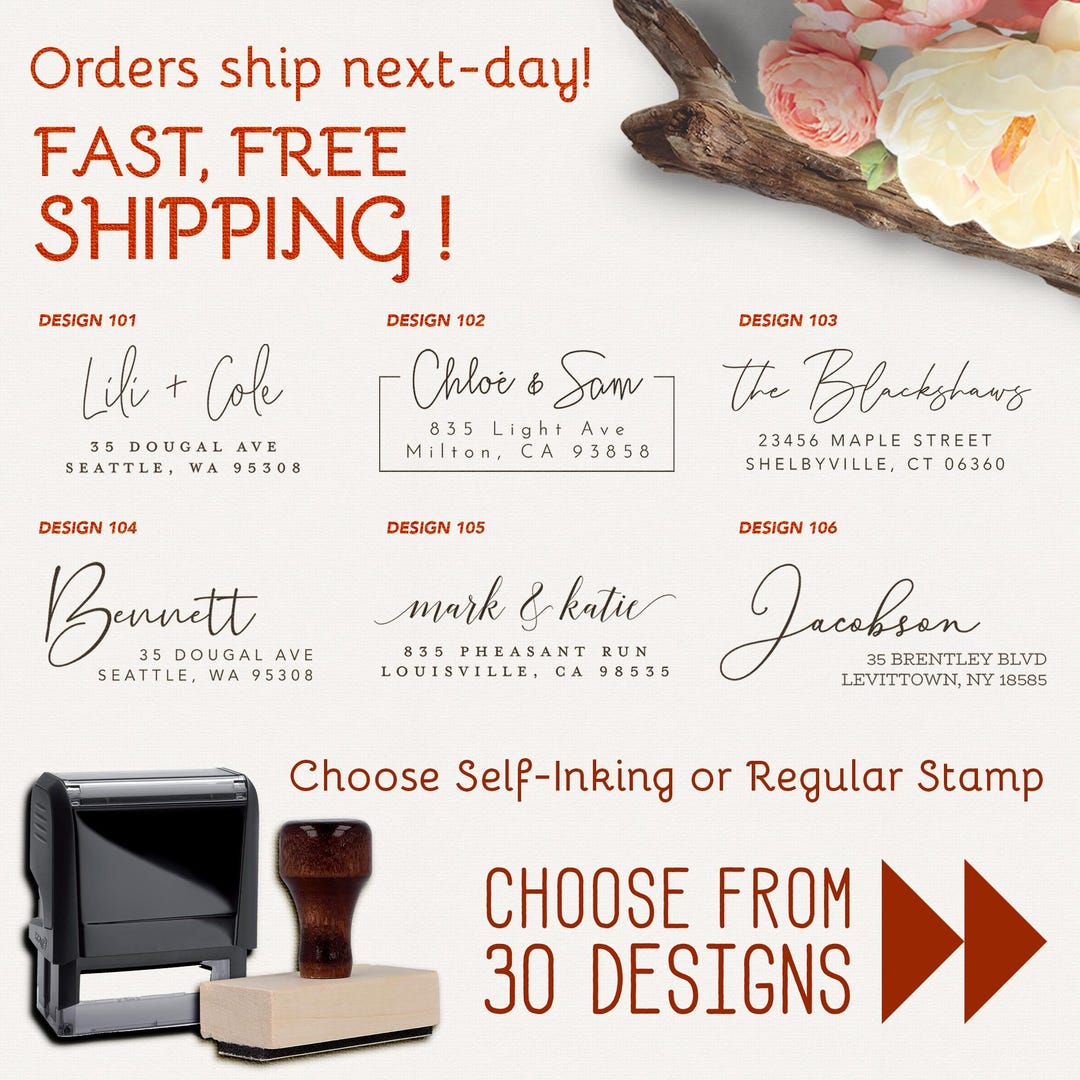 Return Address Stamp, Custom Self Inking Stamp, or Wooden Address Stamp ...