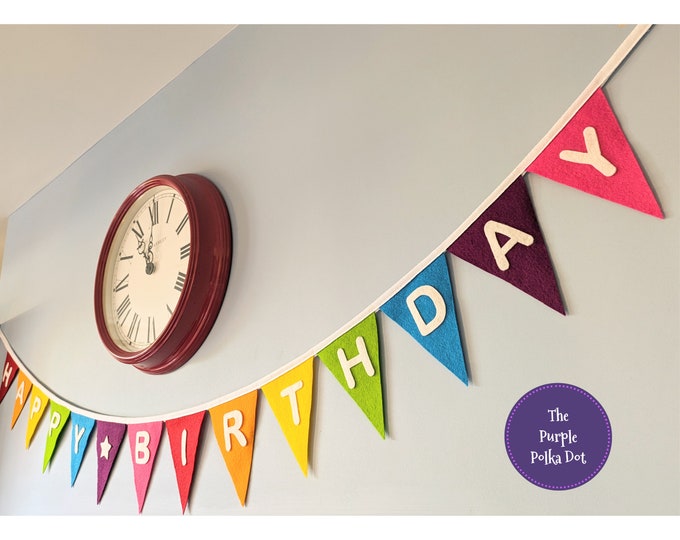 Felt Happy Birthday Bunting Banner Garland Rainbow - Etsy