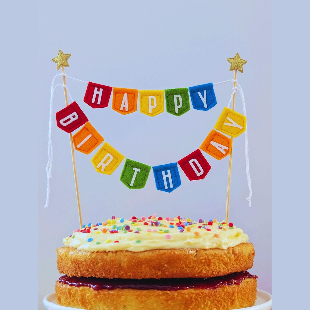 Felt Happy Birthday Cake Topper Spearhead Bunting in Rainbow Colours - Etsy