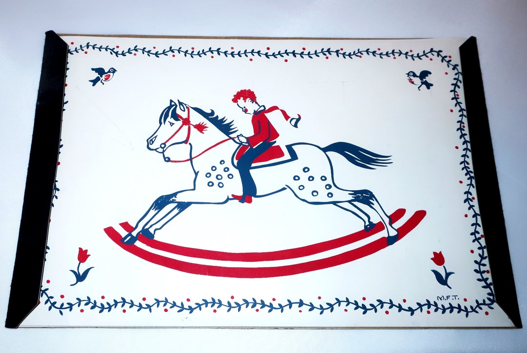 6 YOUTH PLACE MATS Set by Original Finch Handprints Boy on Rocking ...