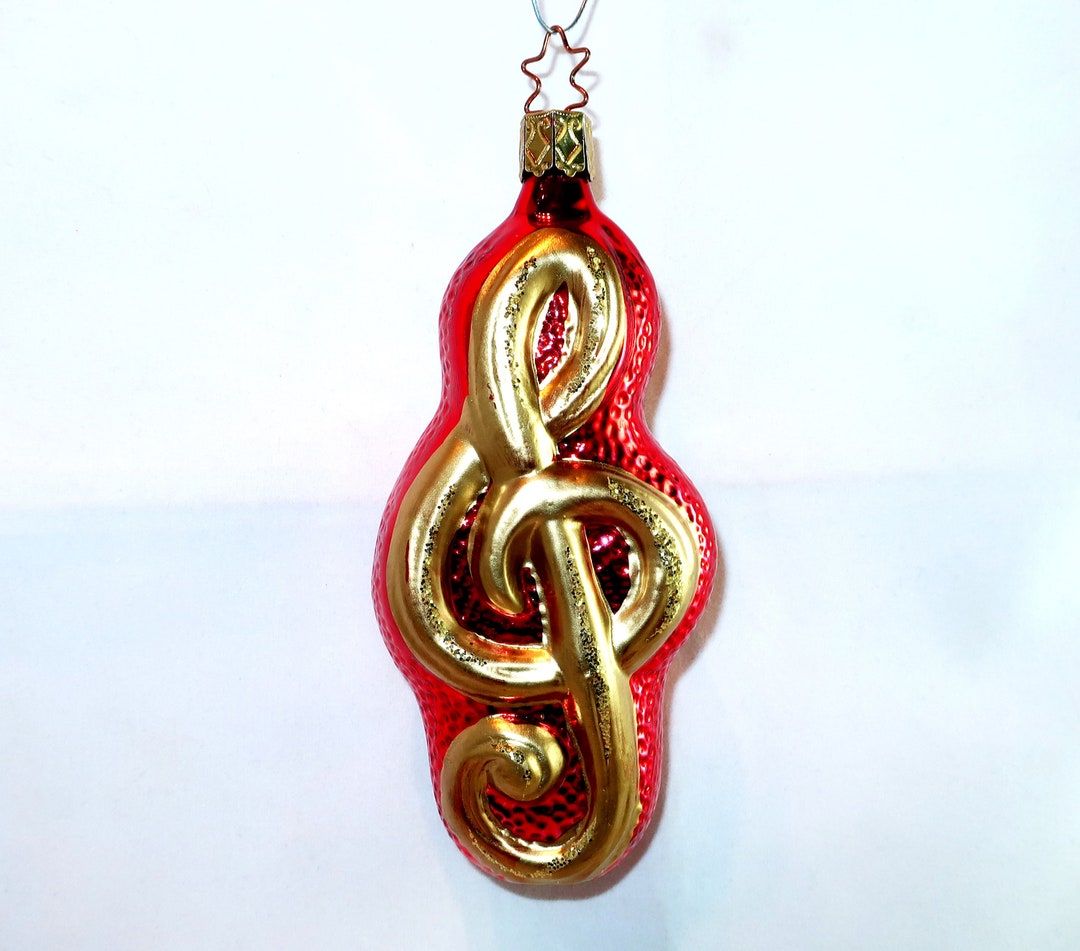RED TREBLE CLEF Vintage Old World Christmas German 5in Ornament Blown ...