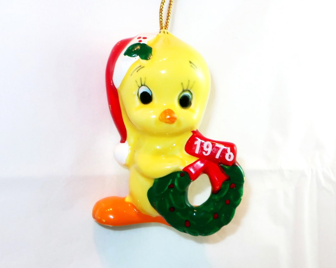 1978 SANTA TWEETY BIRD Christmas Wreath Ceramic Ornament Vintage Warner ...