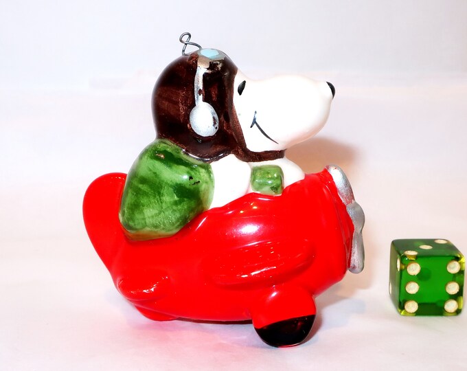 1965 SNOOPY in RED PLANE Red Baron Christmas Ceramic Ornament Beagle ...