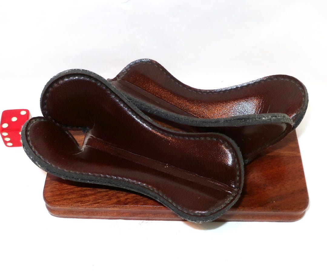 LEATHER PIPE REST on Walnut Wood Stand by Decatur Holds 2 Smoking Pipes ...