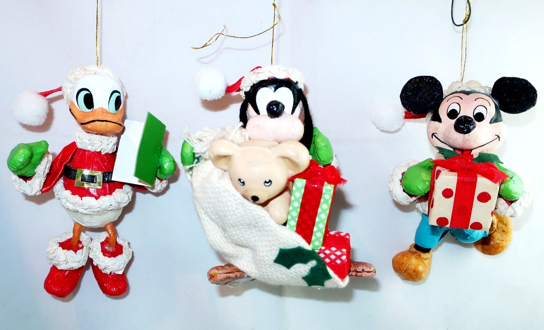 3 DISNEY KURT ADLER Vintage Paper Mache' Licensed Christmas Ornaments ...