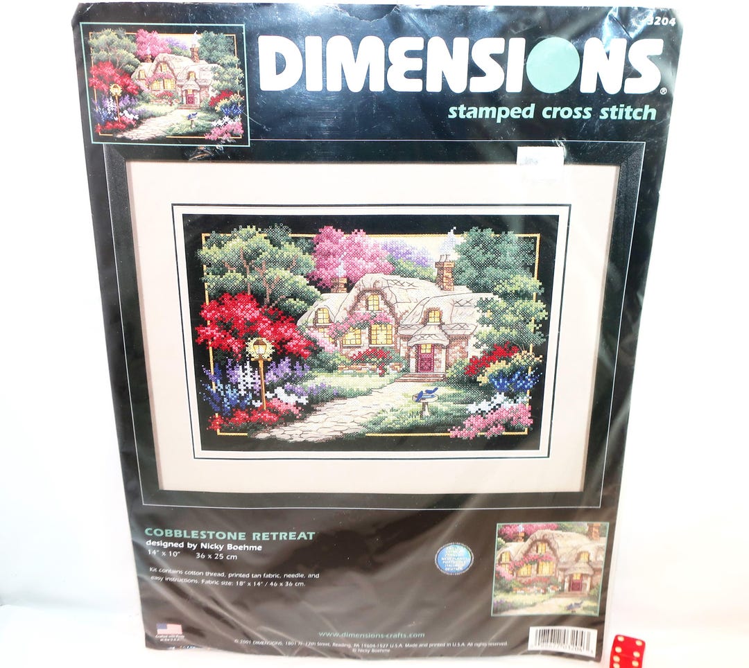 2001 DIMENSIONS COBBLESTONE RETREAT Stamped Cross Stitch Stitchery Kit ...