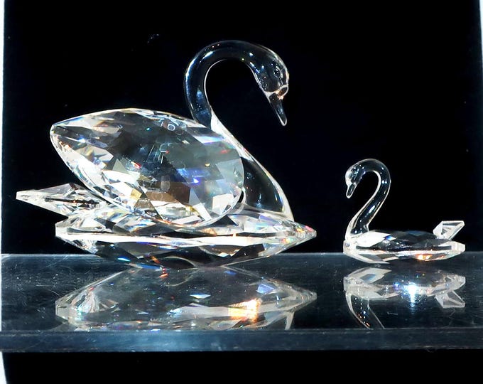 2 SWAROVSKI MEDIUM & Mini SWANS Beauties of the Lake Faceted Clear ...