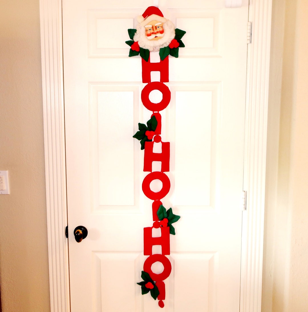 SANTA HO HO Ho Wall Hanging With Holly Leaves and Yarn Pom Pom - Etsy