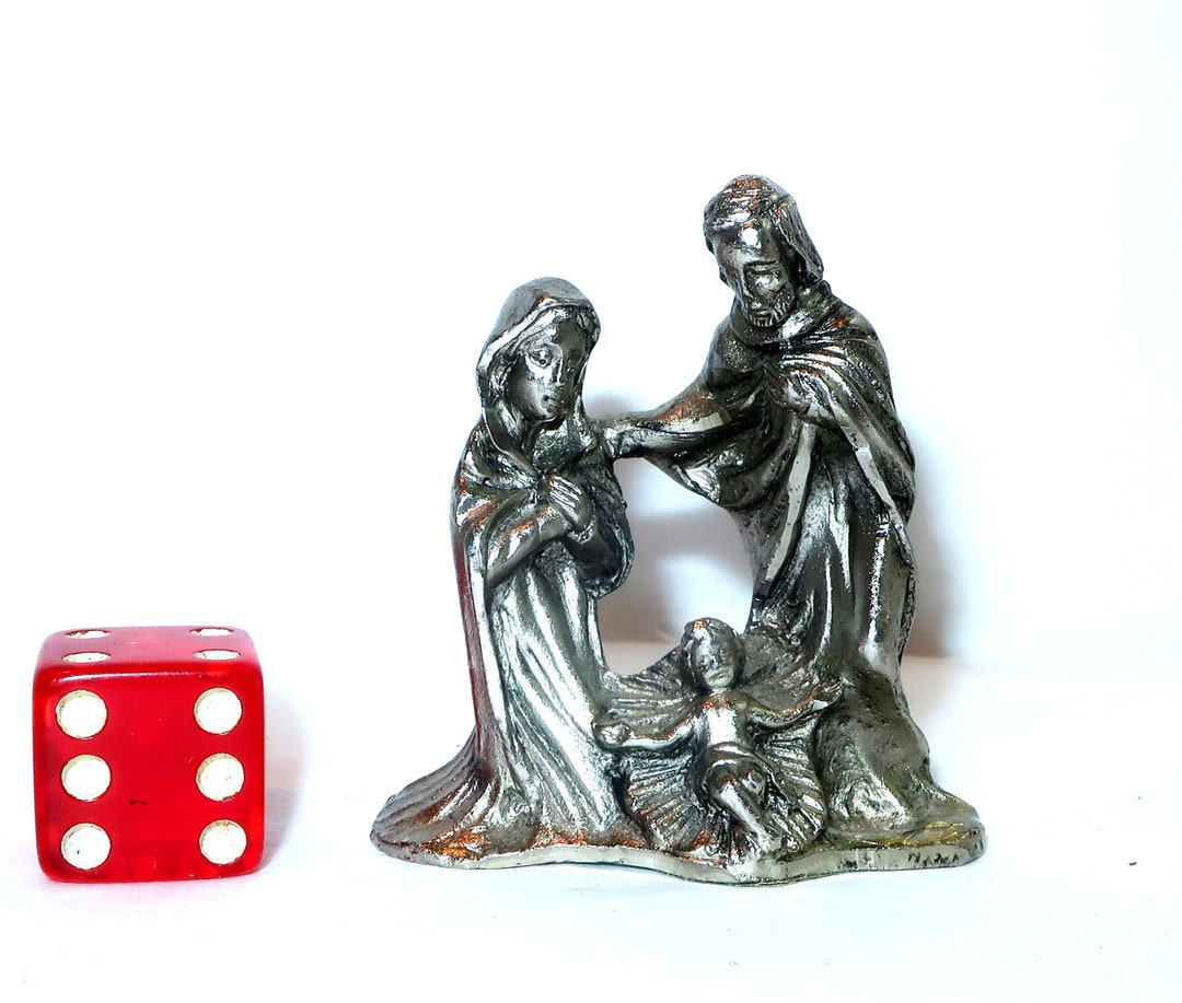PELTRO INCISO NATIVITY Miniature Holy Family Scene Cast Silver Pewter ...