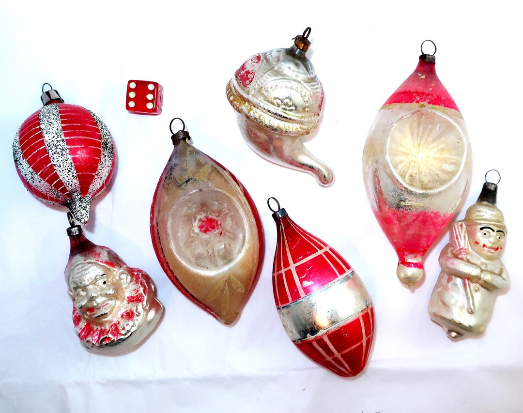 ANTIQUE MERCURY SILVER Red Pink Christmas Feather Tree Ornaments Mouth ...