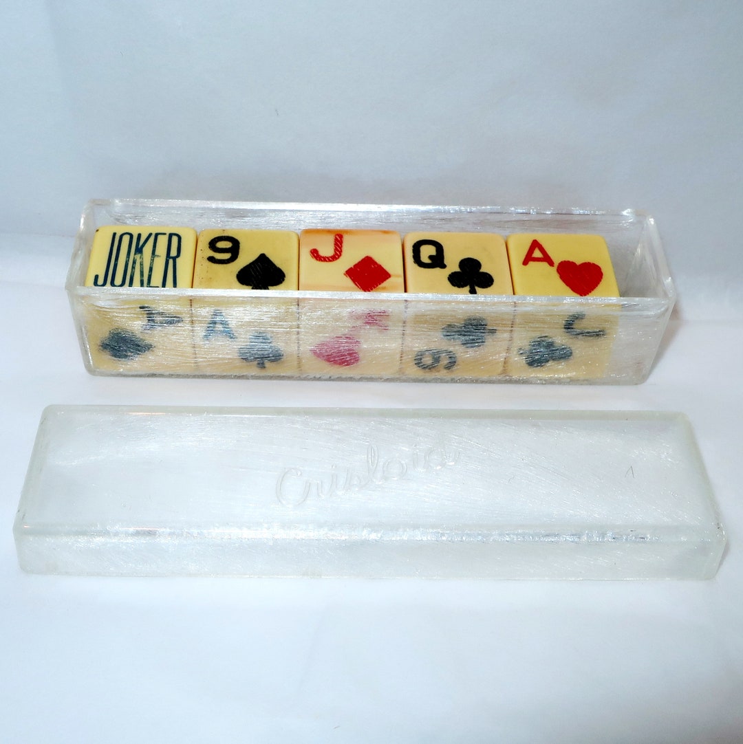 5 CRISLOID LIARS DICE Set in Original Vintage Clear Plastic Case Card ...
