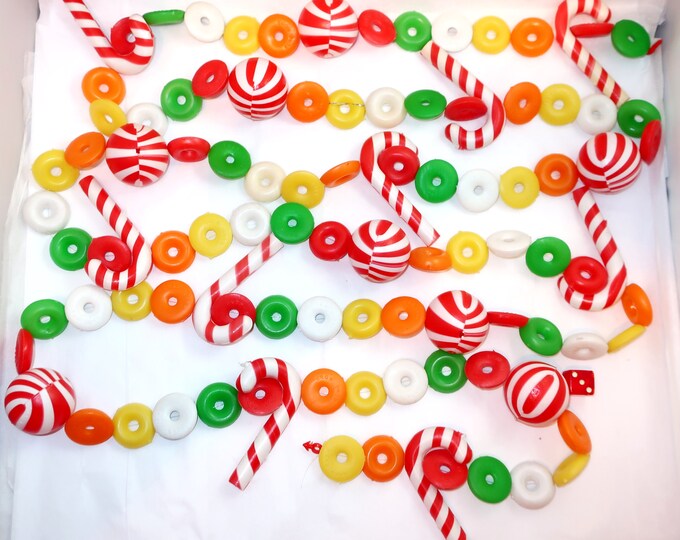 PEPPERMINT CANDY GARLAND Vintage Plastic Blow Mold Bright Colorful ...
