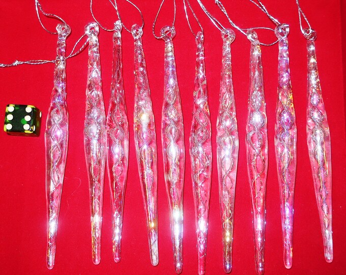 10 GLASS CRYSTAL ICICLES With A Double Helix Inside 5in Long Clear ...