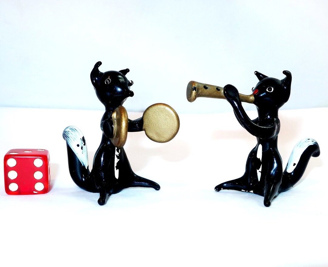 2 1950s ANTHROPOMORPHIC Blown GLASS Skunks Playing Gold Music ...