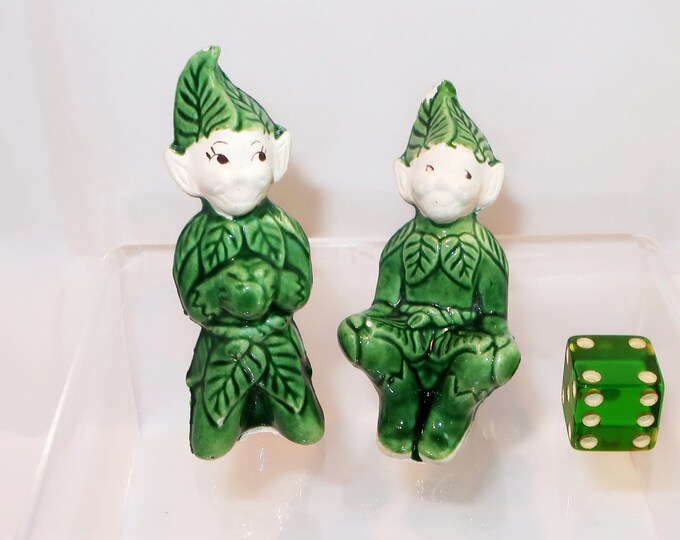 2 TREASURE CRAFT PIXIES Lucky Sprites Green Ceramic Elves Miniature ...