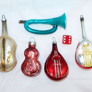 4 MERCURY GLASS MUSIC Instruments Vintage Christmas Ornaments Mouth ...