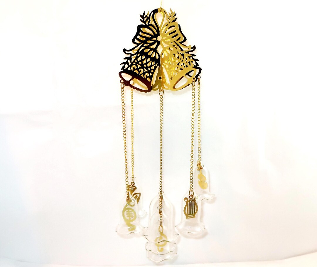 GOLD FILIGREE BELL Musical Theme Wind Chime With Clear Glass Nested ...