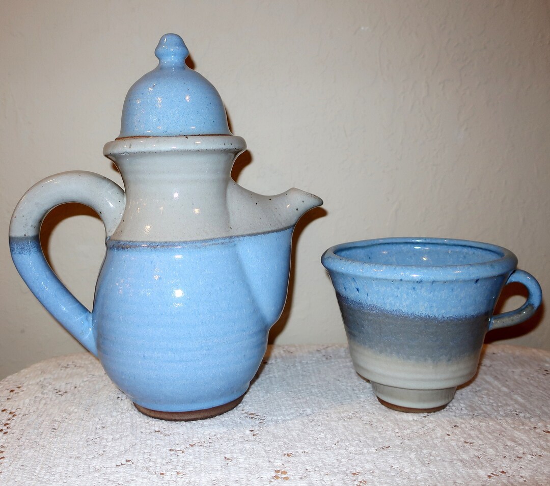 OVERLAND STONEWARE COFFEE Pot Drip Coffee Maker 3 Piece Set Lid Folk ...