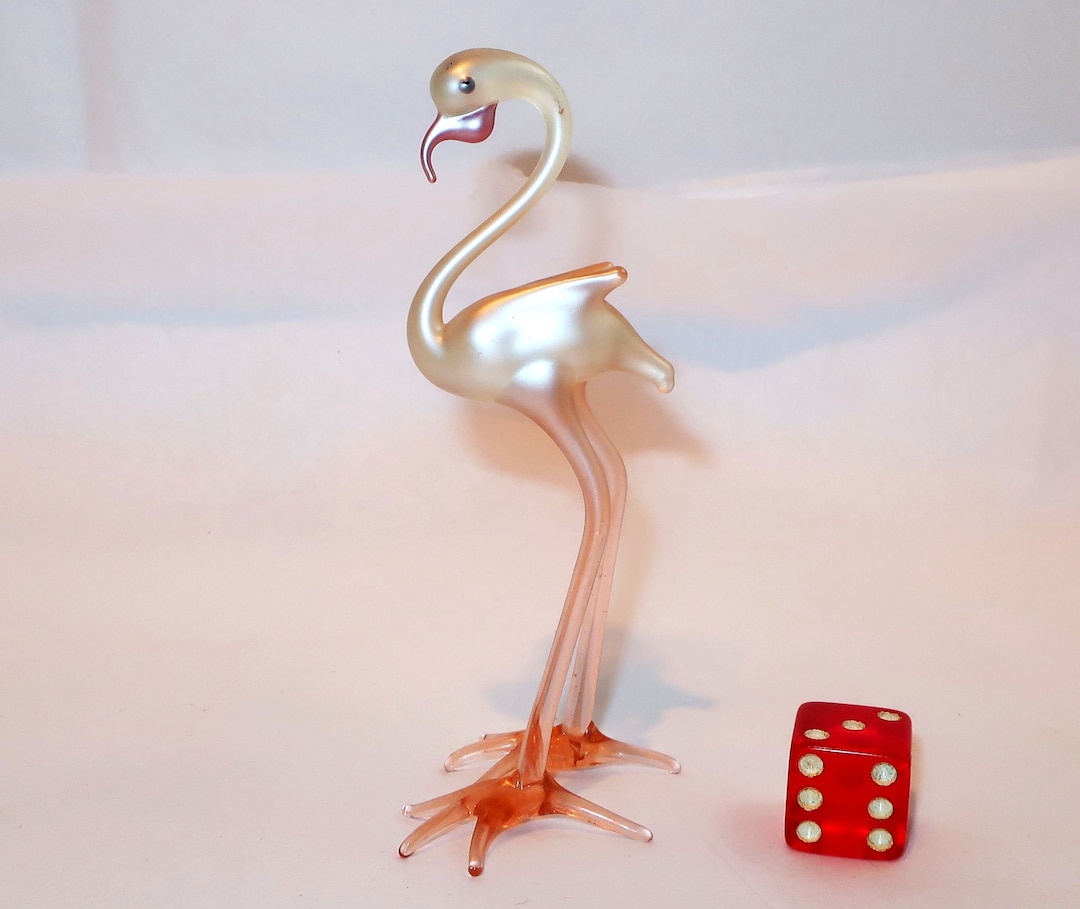 STANDING PINK FLAMINGO Miniature 4in Blown Glass Bird Figurine Vintage ...