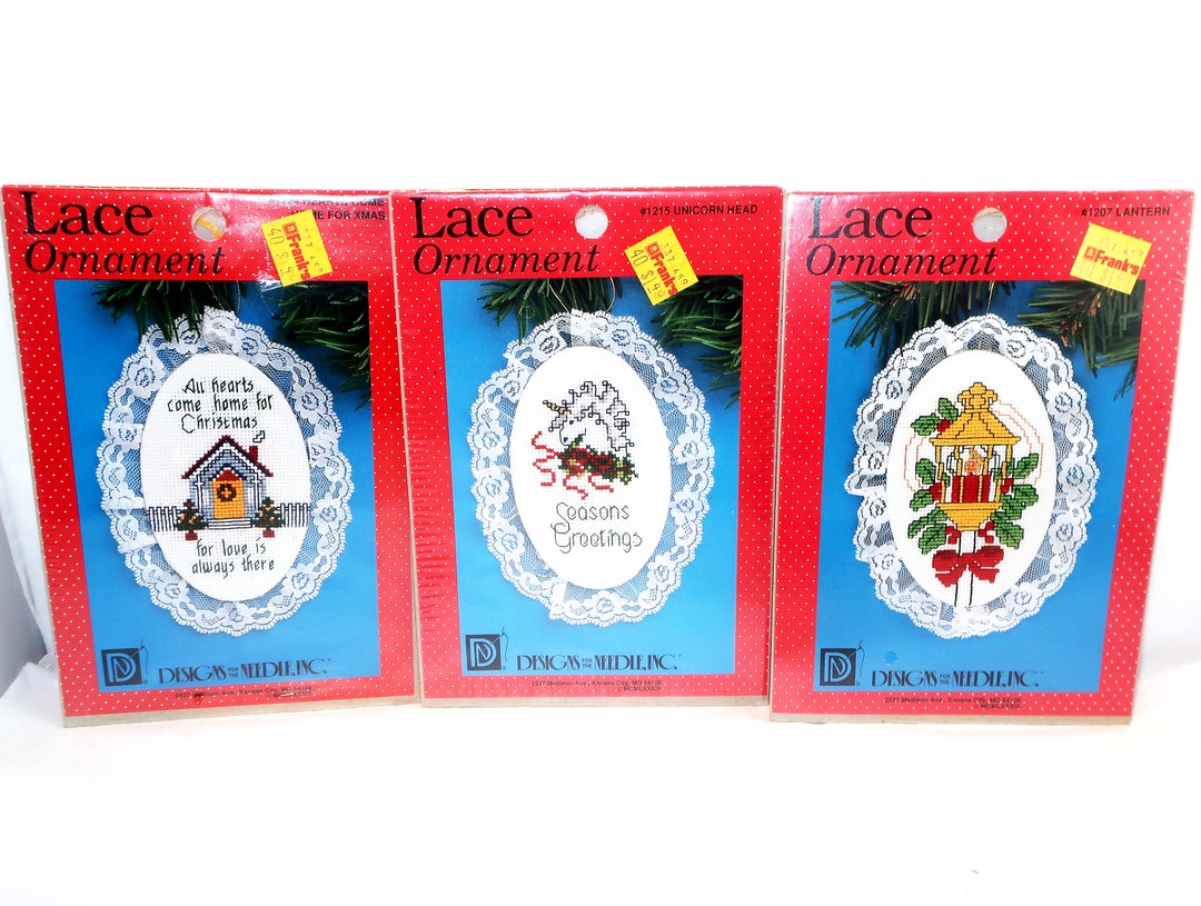 3 LACE CHRISTMAS ORNAMENT Kits by Designs for Needle Counted Cross ...