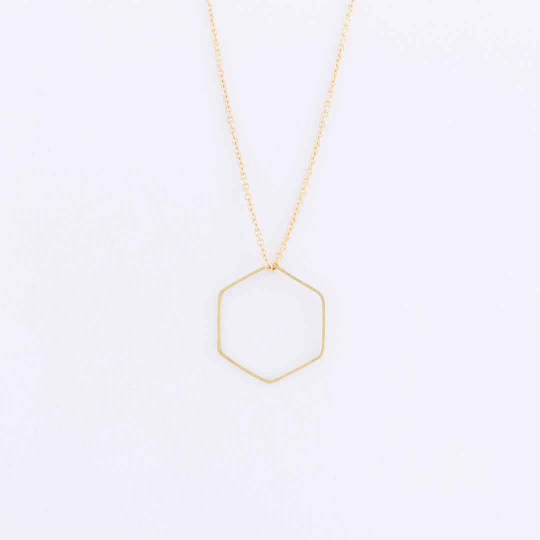 Brass Hexagon Outline Necklace on a 14k Gold Filled Chain Minimal ...
