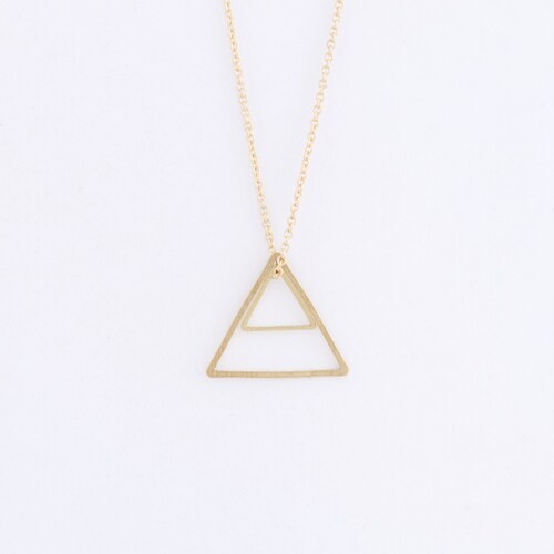 Double Triangle Necklace brass on a 14k Gold Filled Chain - Etsy