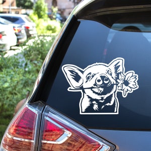 Cute Pig Holding Flower Piggy Vinyl Car Decal Window | Etsy