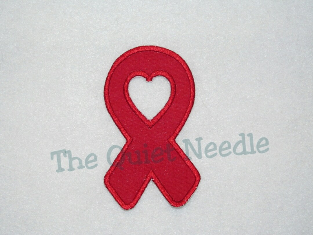 Red Heart Disease Awareness Ribbon Iron on Applique Patch Fabric Iron ...
