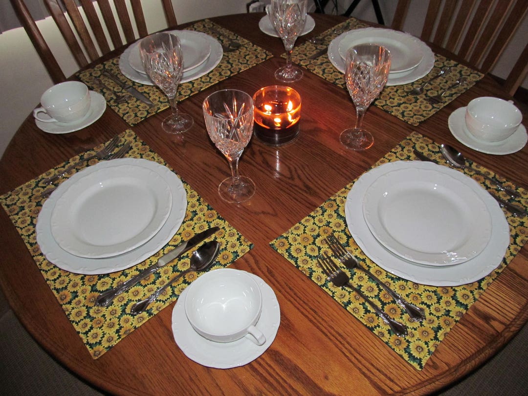 Sunflower Placemats NEW Yellow Green Summer Tablescape Decor Set of 4 ...