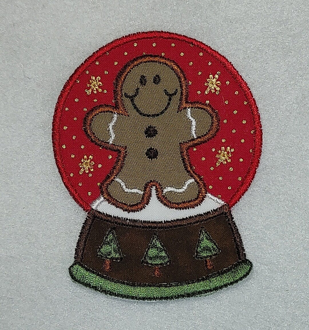 Gingerbread Man Snow Globe Embroidery Applique Patch, Iron on or Sew On ...