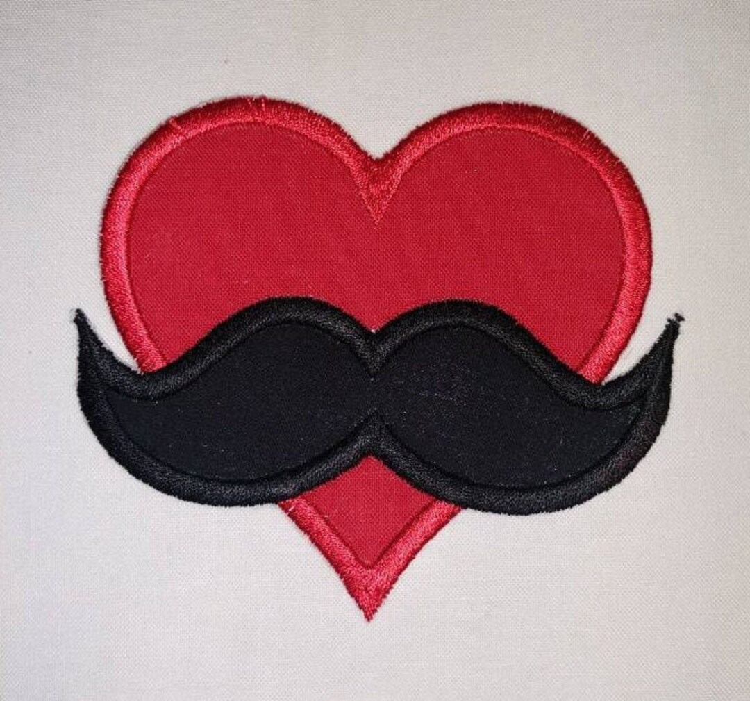 Mustache Heart Iron on Embroidery Applique MADE to ORDER Valentine's ...