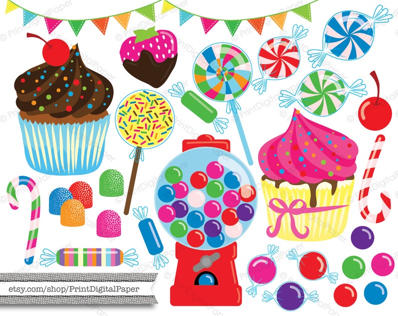 Commercial Use Candy Clipart Cupcakes Cake Pop Lollipop Candy Cane Gum ...