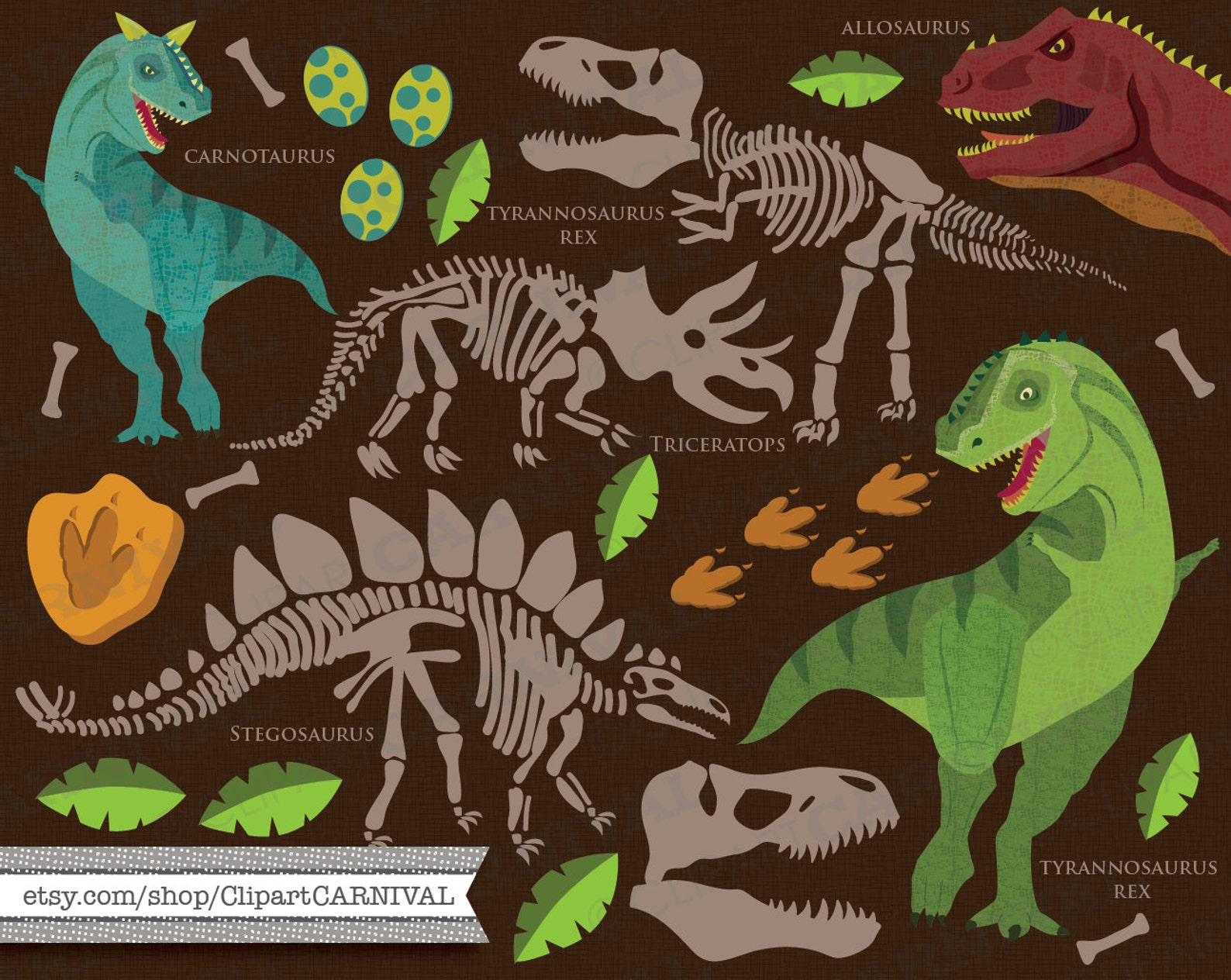 Dinosaur Fossil Clip Art for Commercial and Personal Use T Rex ...
