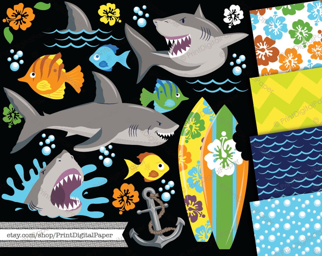 Instant Download Digital Clip Art Shark Vector Graphics Ocean Sea ...