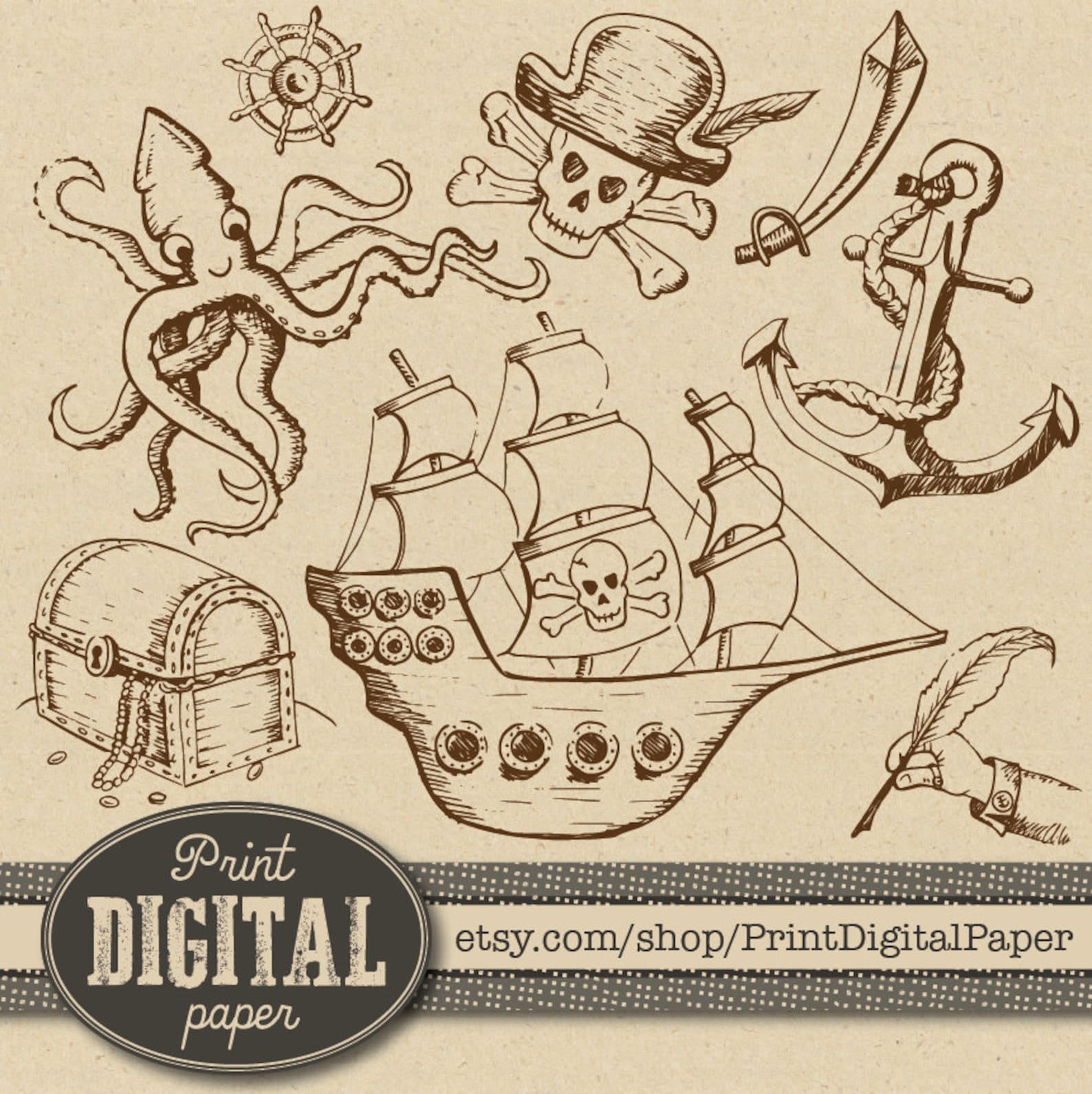 Instant Download Digital Clip Art Pirate Ship Anchor Grunge - Etsy