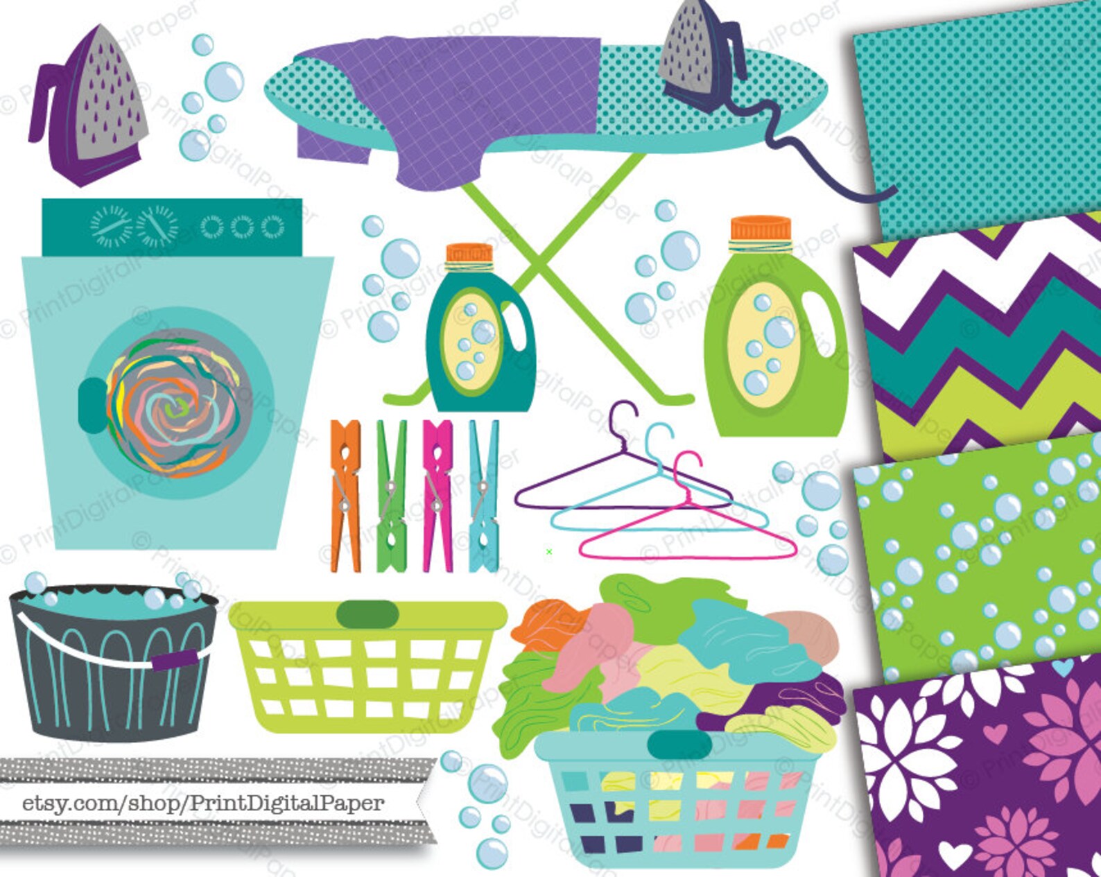Laundry Clip Art Instant Download Detergent Washing Machine Clipart ...