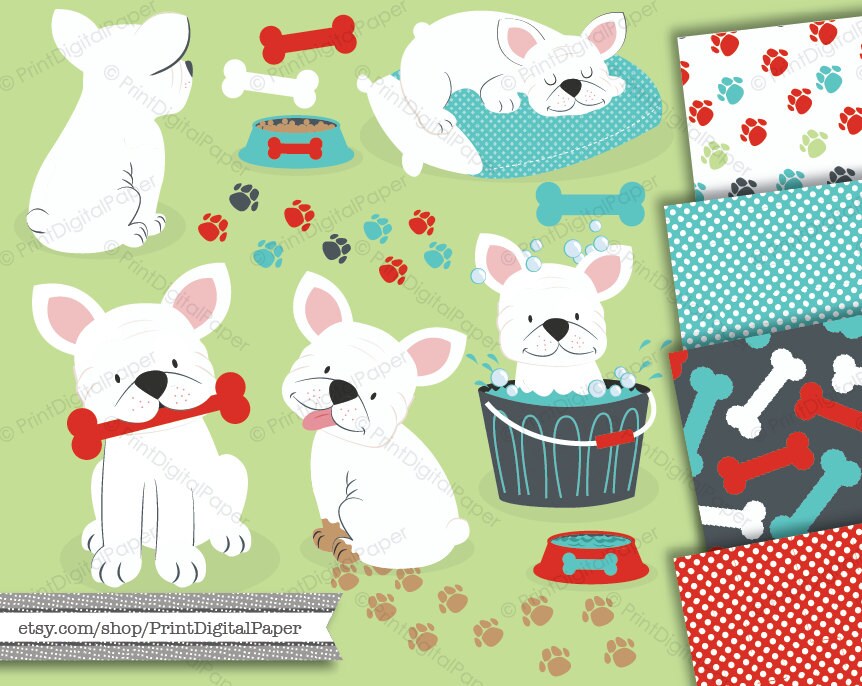 Puppy Dog French Bulldog Boston Terrier Clip Art Instant Download ...