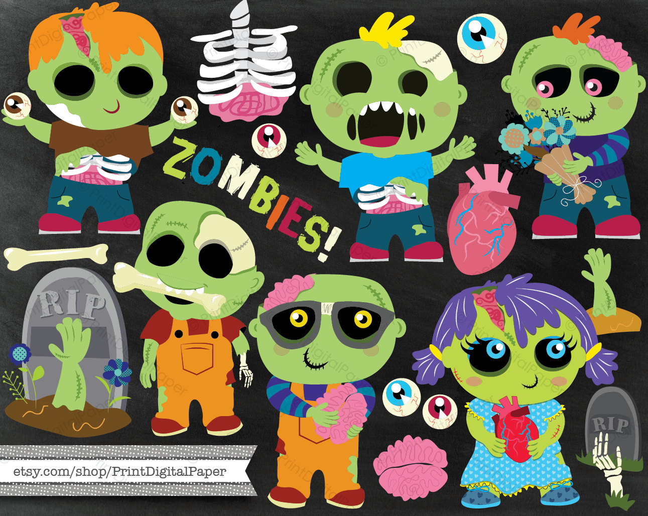Cute Zombie Clip Art Commercial Use Instant Download PNG Vector Clipart ...