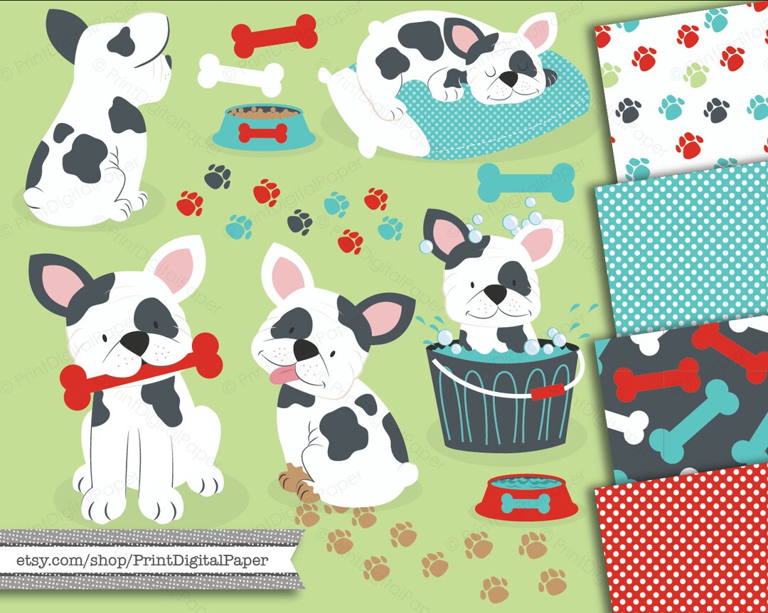 Puppy Dog French Bulldog Boston Terrier Clip Art Instant Download ...