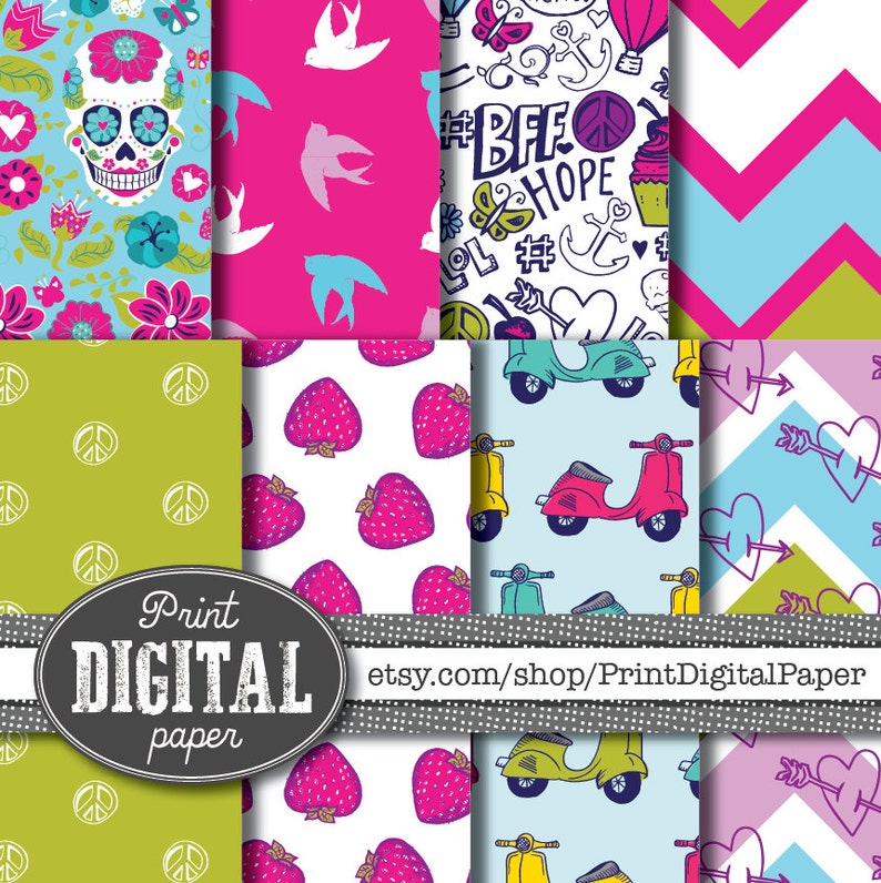 Instant Download Digital Paper Patterns Pack of 8 TWEEN Papers for ...