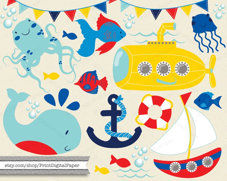 Sailboat Clip Art Download Digital Sail Clipart Submarine Anchor ...