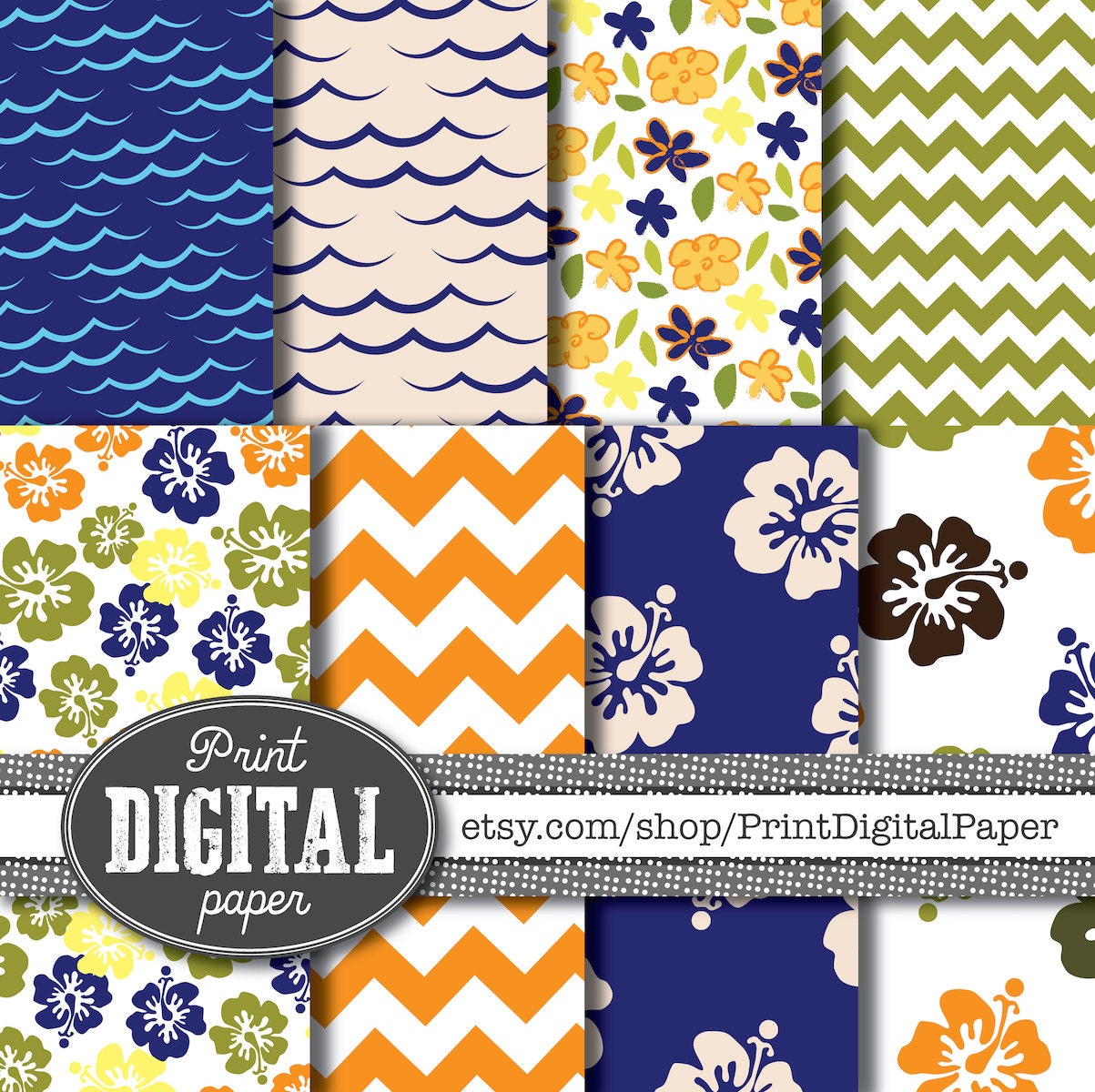 Instant Download Digital Paper Patterns Pack of 8 Luau Party Hawaiian ...