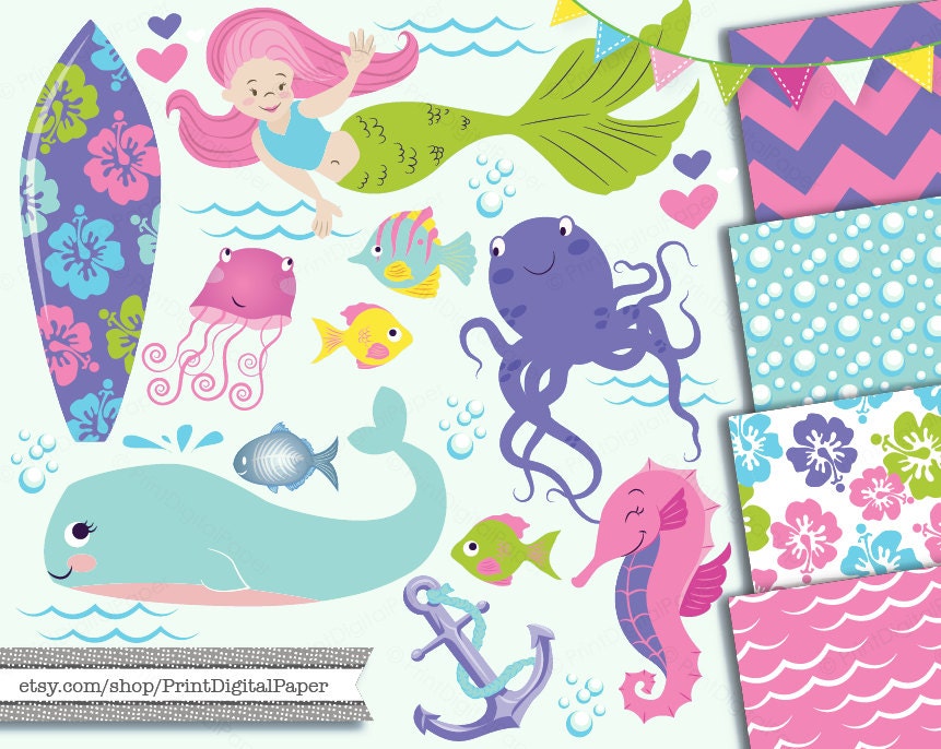 Instant Download Digital Clip Art Little Mermaid Under the Sea Ariel ...