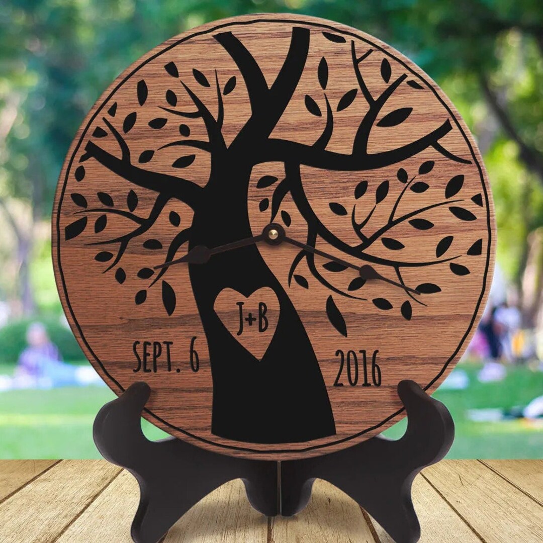 Personalized Tree Carved Initials Clock: Engraved Oak or Maple, Couples ...