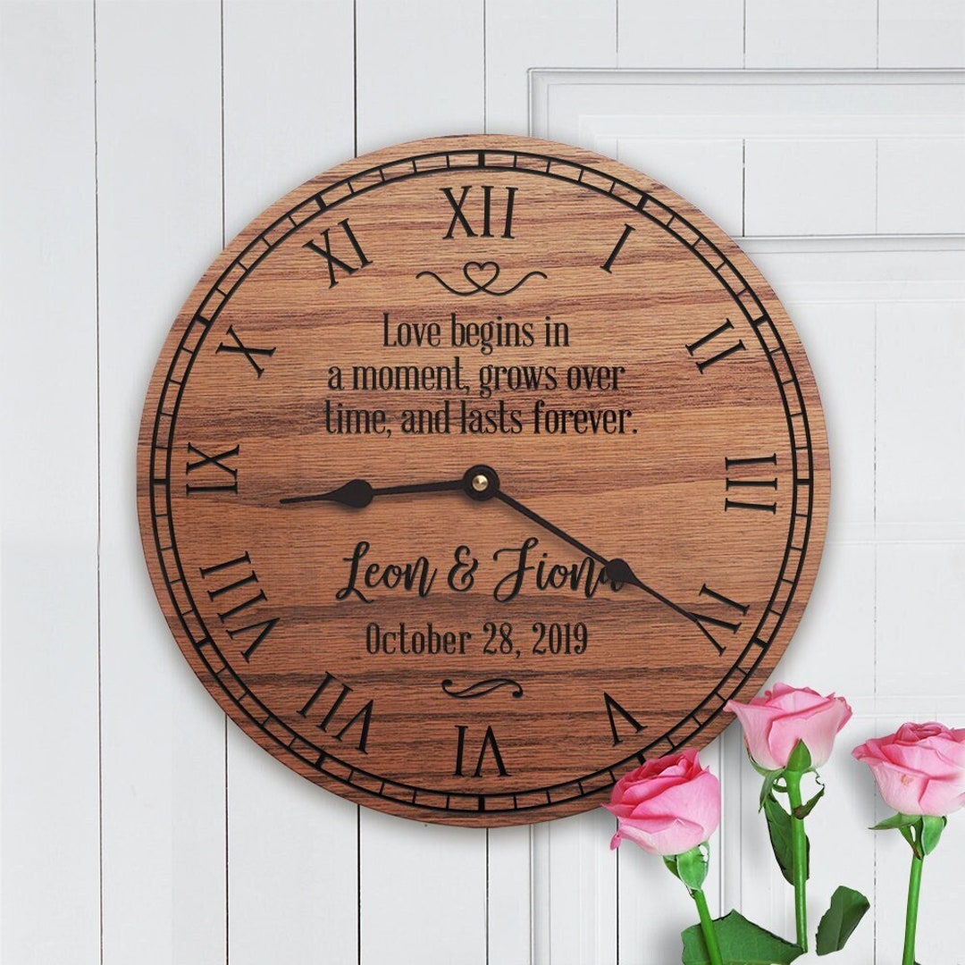 Personalized Wedding Clock: Engraved Oak or Maple, Custom Names - Etsy