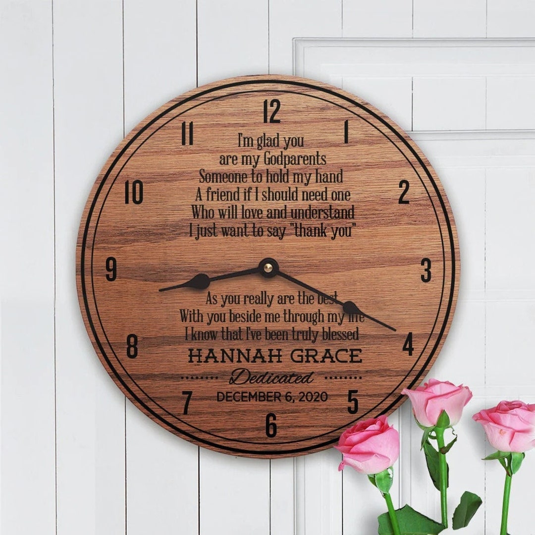 Personalized Godparent Gift: Engraved Oak Clock, Dedication Gift - Etsy