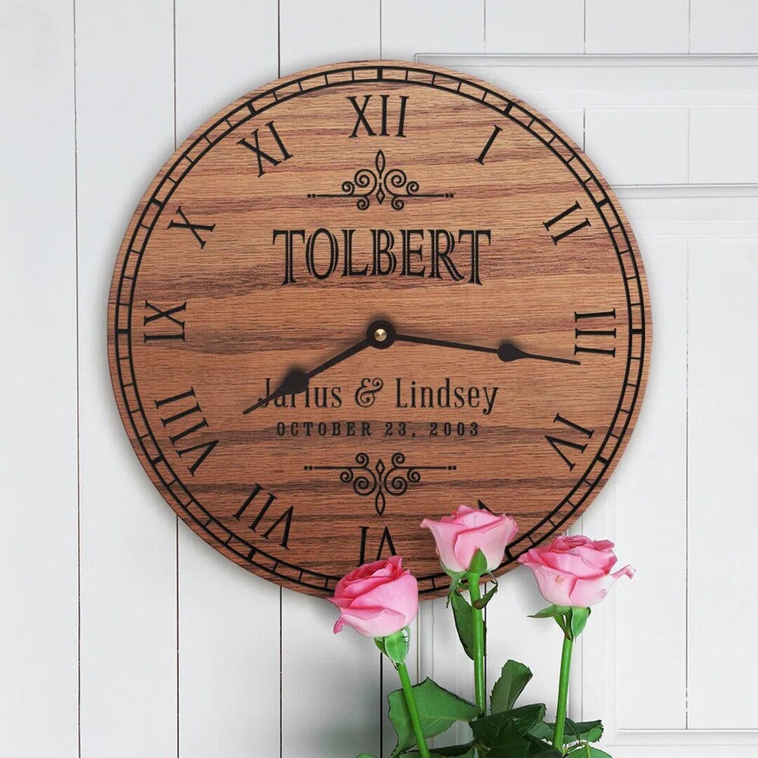 14th Anniversary Gift - Engraved Oak Clock, Lasting Ideals - Etsy