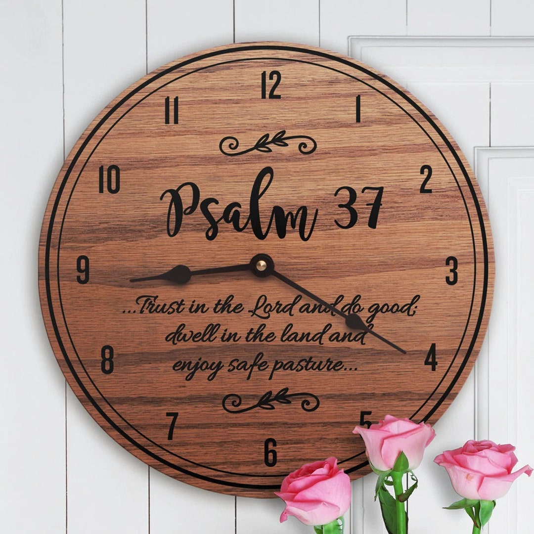 Psalm 37 Wooden Wall Clock: Engraved Bible Scripture Decor - Etsy